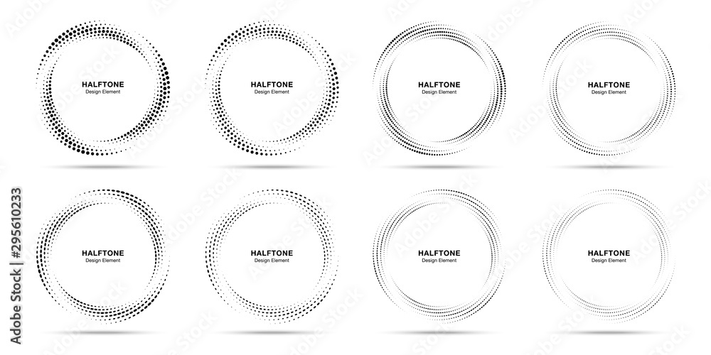 Halftone circle dotted frame circularly distributed set. Abstract dots ... Halftone circle dotted frame circularly distributed set. Abstract dots ...