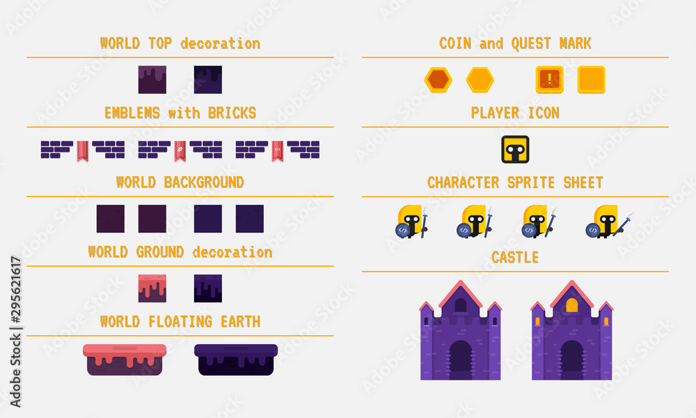 Vecteur Stock Game level design. Flat style 2d game. Colletion Sprite ...