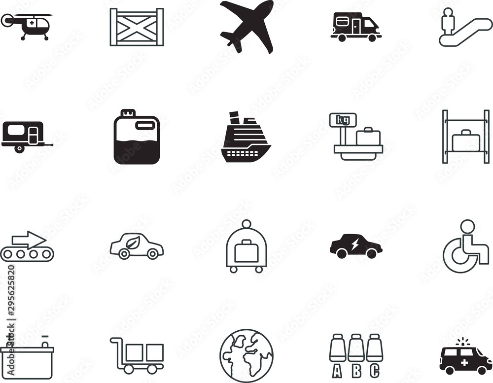 transport vector icon set such as: safe, dashboard, minimal, voyage ...