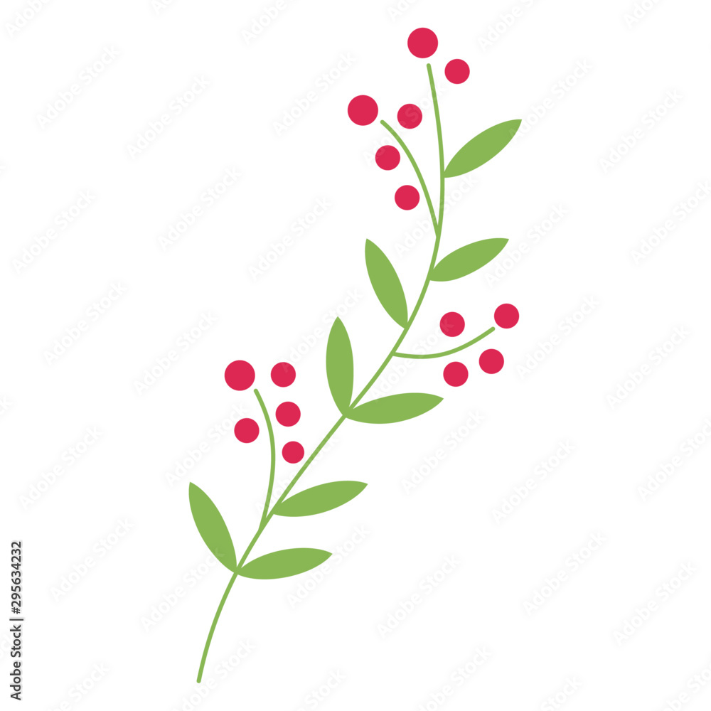 Vector illustration of an isolated simple green vine with red berries ...