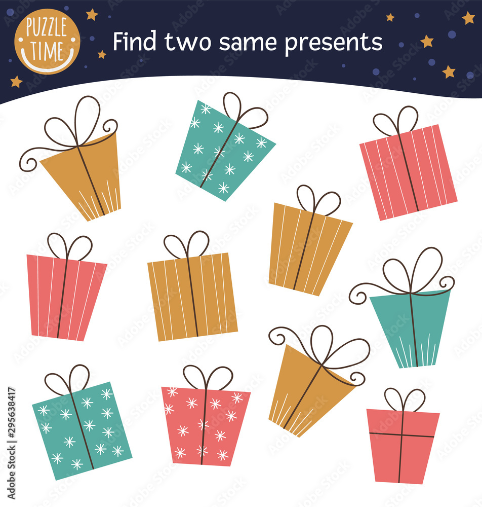 Find two same presents. Holiday matching activity for preschool ...