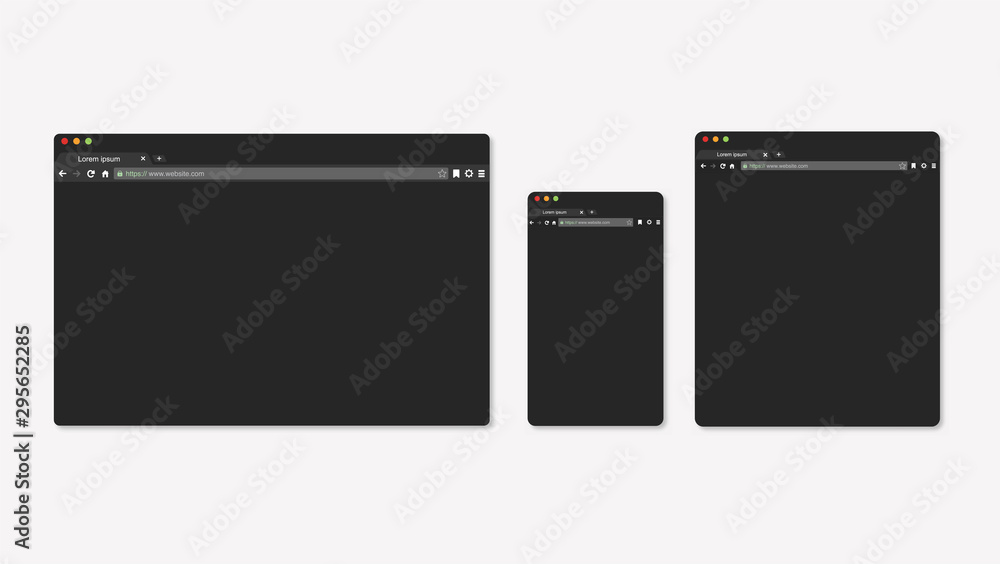 Modern dark mode browser window design isolated on white background ...