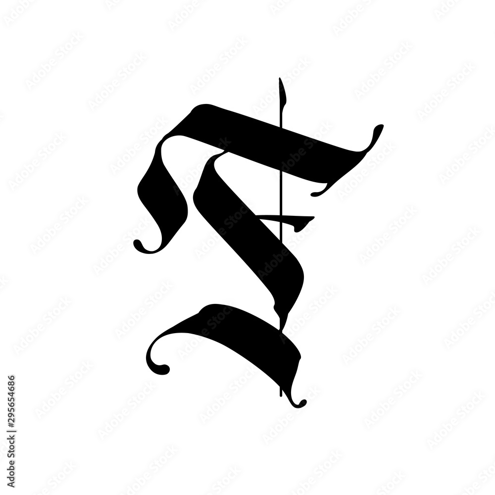 Letter F, in the Gothic style. Alphabet. The symbol is isolated on a ...