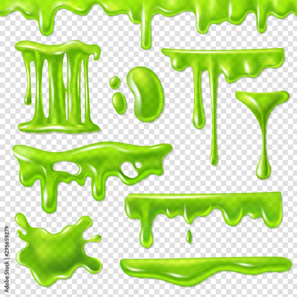 Realistic green slime. Slimy toxic blots, goo splashes and mucus ...