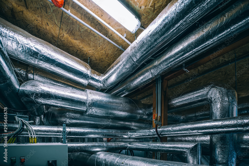 Ventilation system indoors. System of pipes. Stock Photo | Adobe Stock