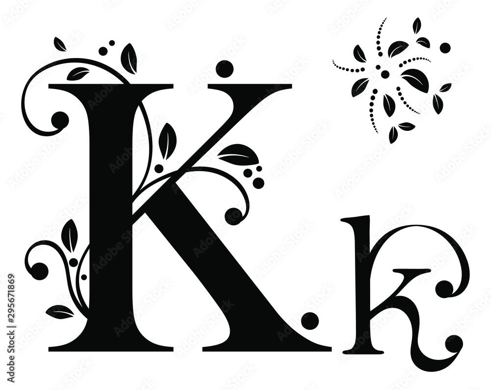 Decorated Alphabet with ornaments vintage vector, Letter K upper and ...