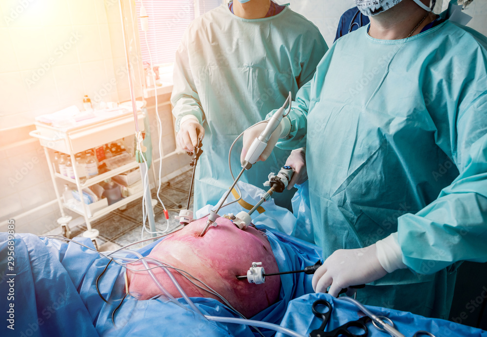 Process of gynecological surgery operation using laparoscopic equipment ...