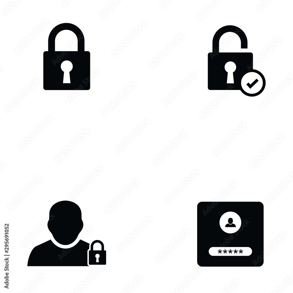 login icons, Black illustration isolated on white background for ...