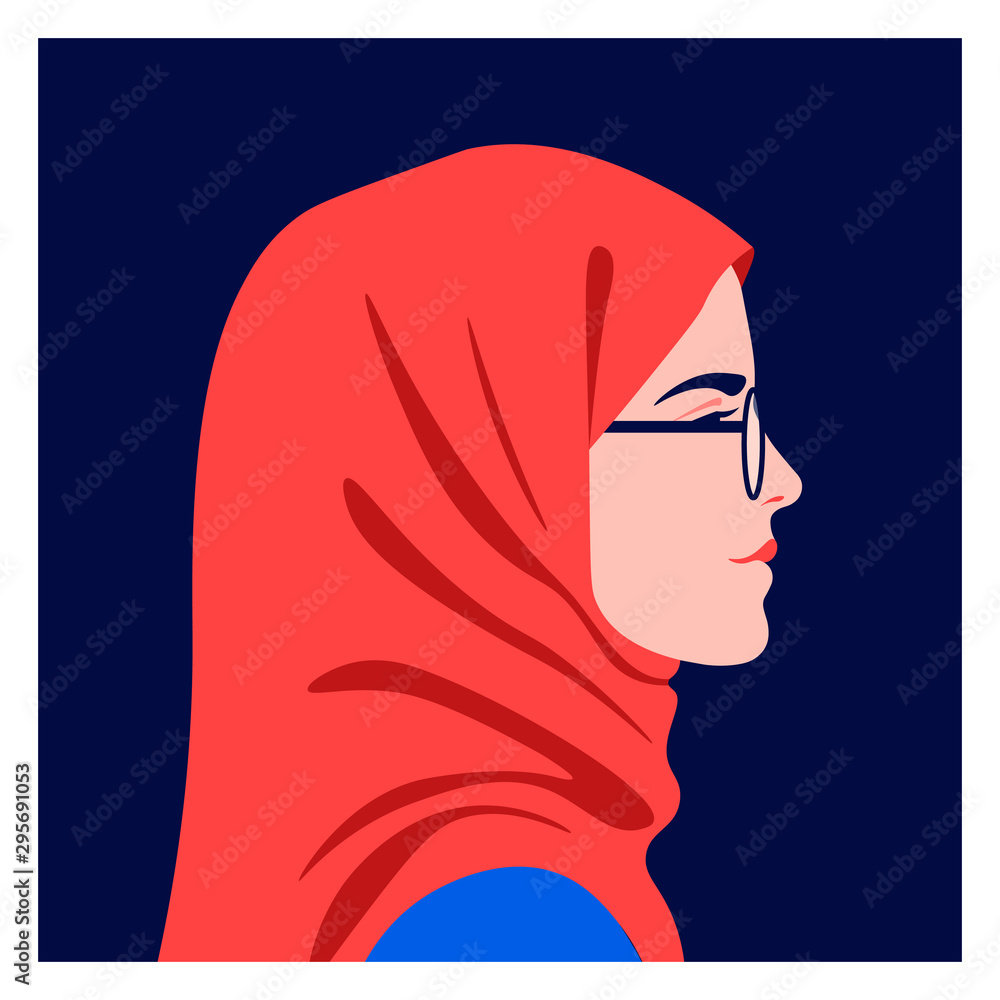 Profile of a muslim girl. Side view of an Arab student in headscarf ...