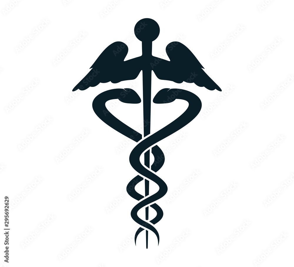 medical snake health symbol. Medical snakes wings wand as medicine ...