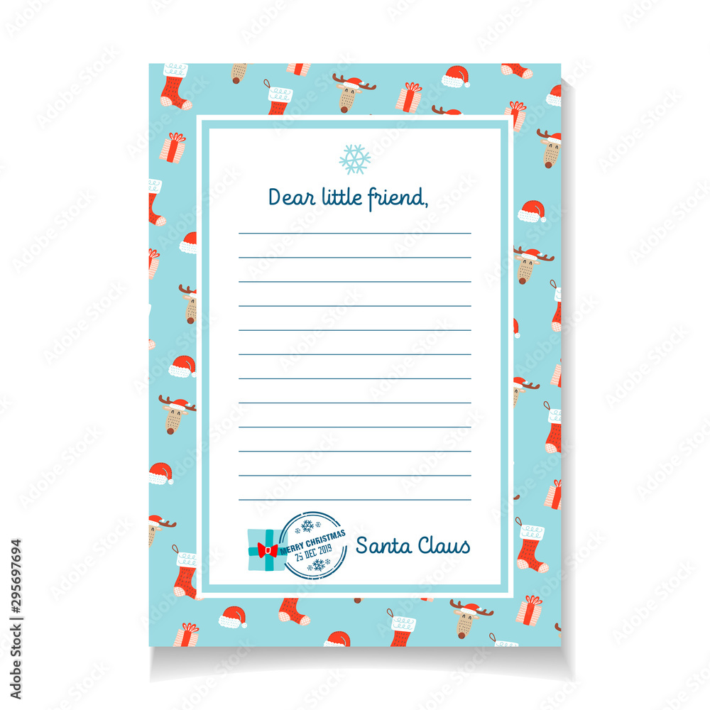 Christmas letter from Santa Claus template. Layout in A4 size. Pattern ...