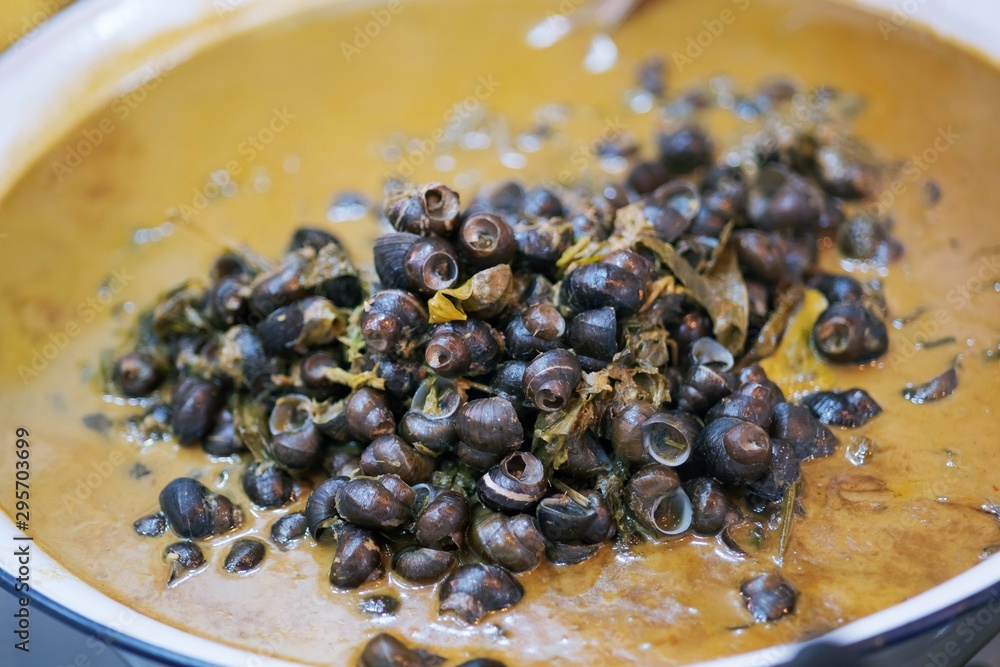Thai Curry Freshwater Snail, Kaeng Hoi Jub, at Thai street food market ...
