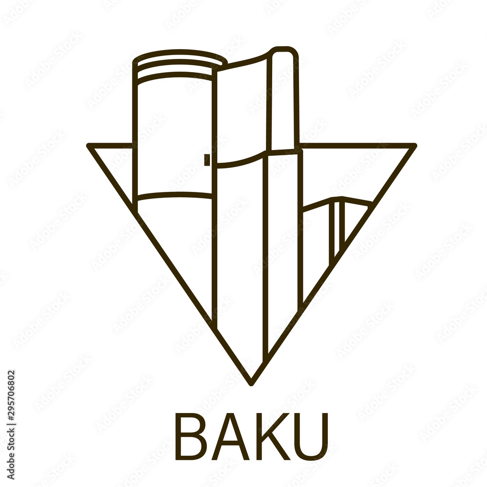Baku (Azerbaijan) outline icon with caption. Baku City logo, landmark ...