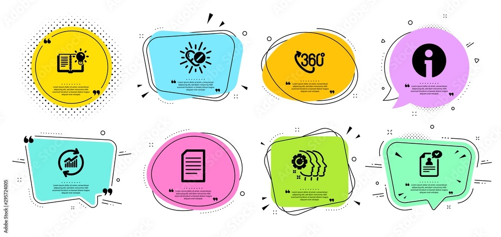 360 degree, Employees teamwork and Update data line icons set. Chat ...