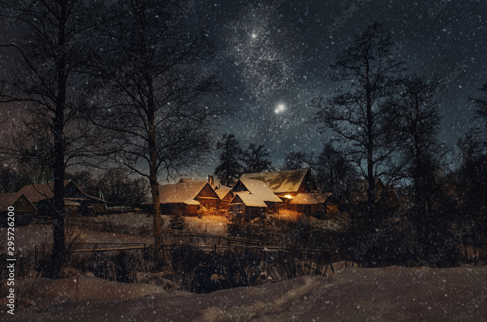 Snowy Village Night