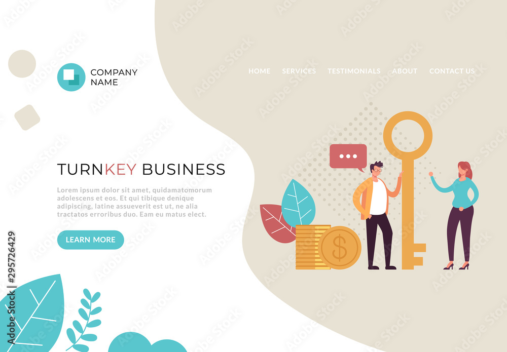 Turnkey business service banner poster web page concept. Vector flat ...