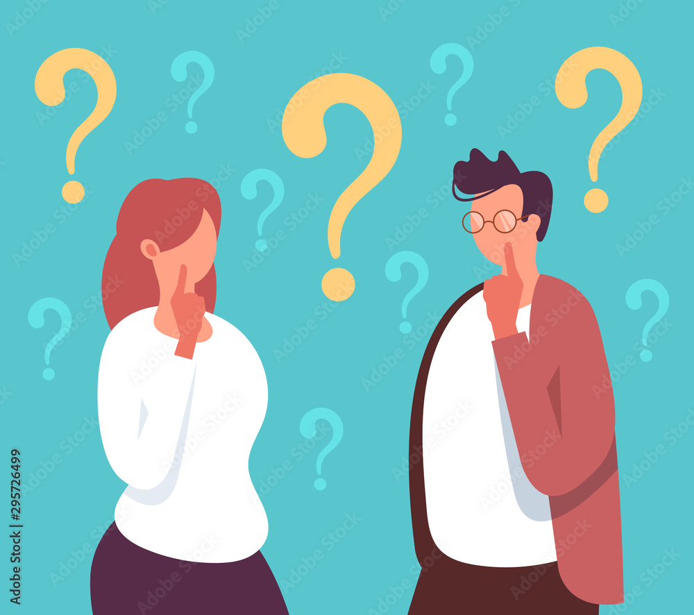 People man woman characters thinking together. Vector flat cartoon ...