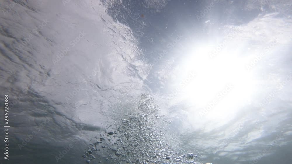 Last Breath of a Drowning Swimmer Underwater Looking Up Towards the ...
