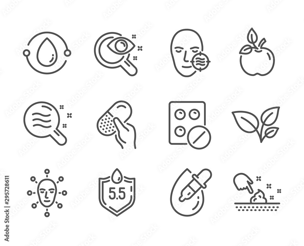 Set of Healthcare icons, such as Ph neutral, Face biometrics, Leaves ...