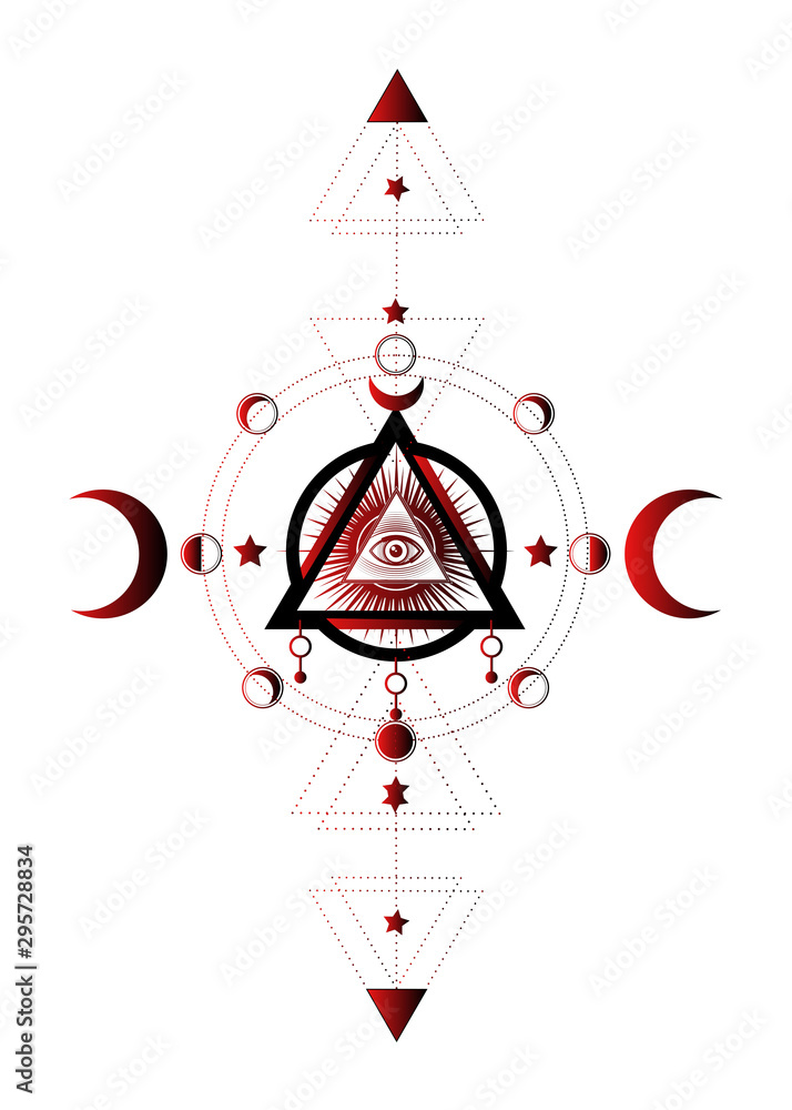 Eye of Providence. Masonic symbol. All seeing eye inside triple moon ...
