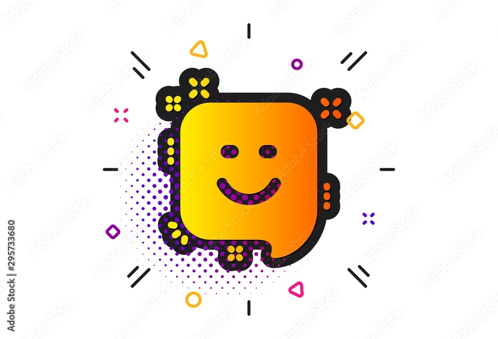 Positive feedback rating sign. Halftone circles pattern. Smile icon ...