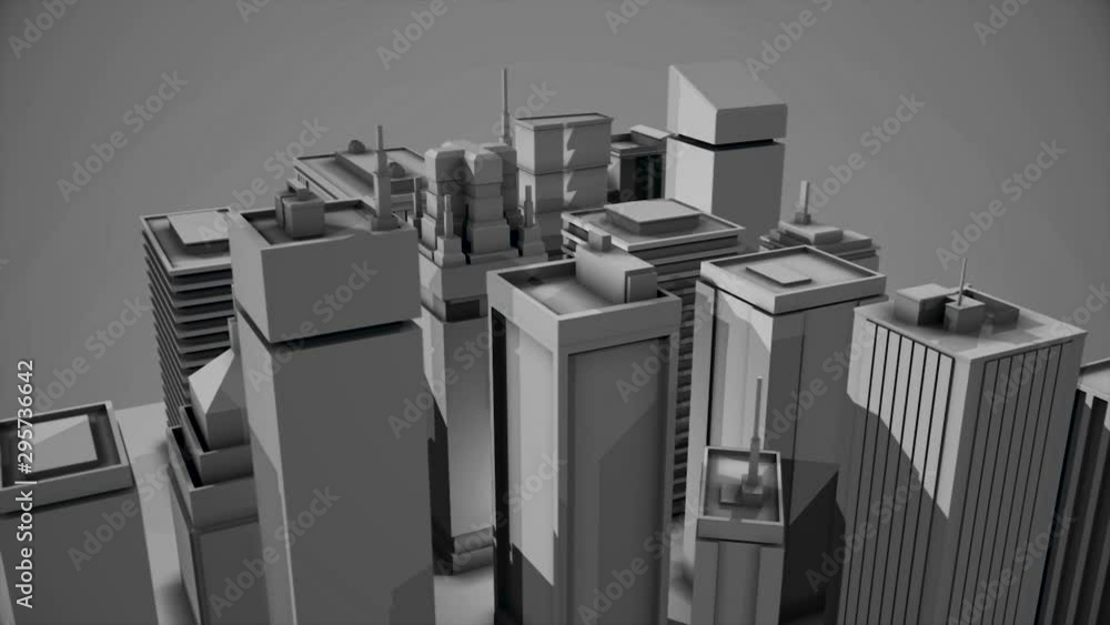 Abstract digital 3D model of the city district with houses ans ...