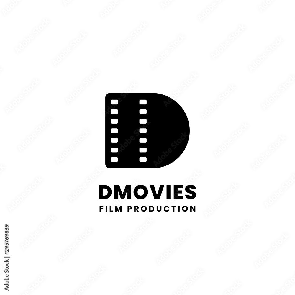 Letter D initial logo design with film strip symbol for movie ...