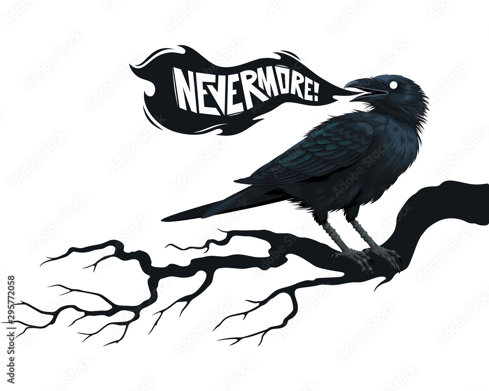 Raven on a tree in front of the moon Stock Vector | Adobe Stock