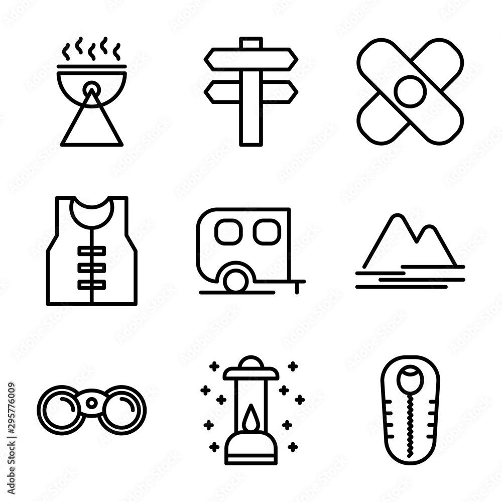 Camping icon set outline style including barbeque,camp,cooking,survive ...
