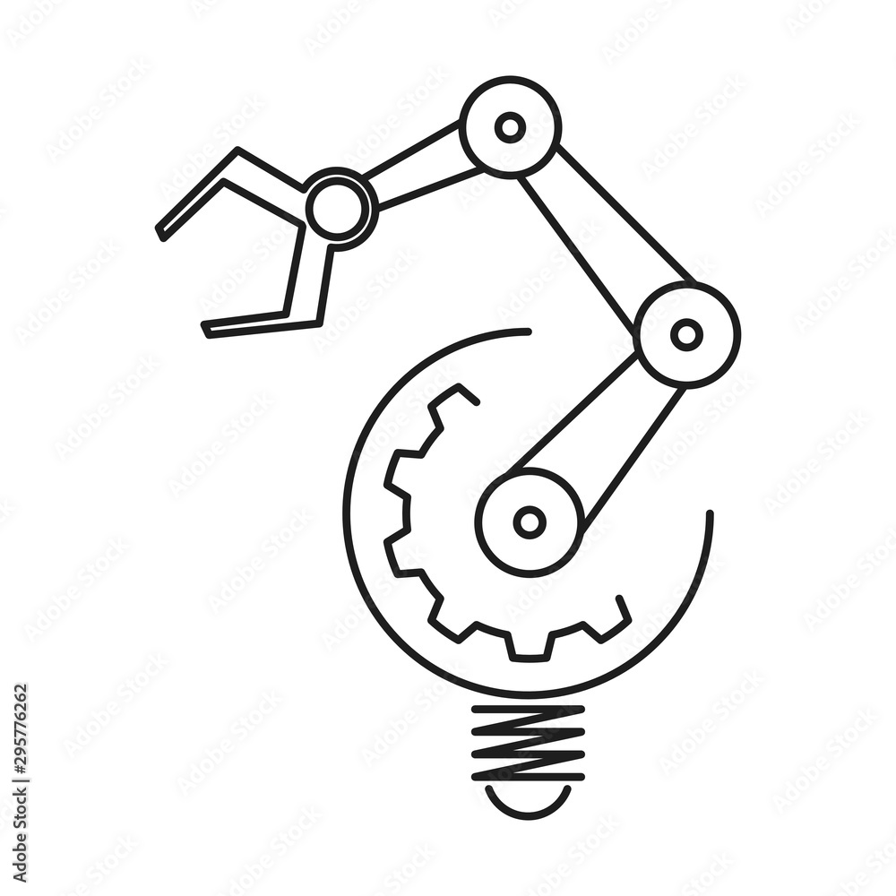 Robotic arm and light bulb icon. Automation and machine learning ...