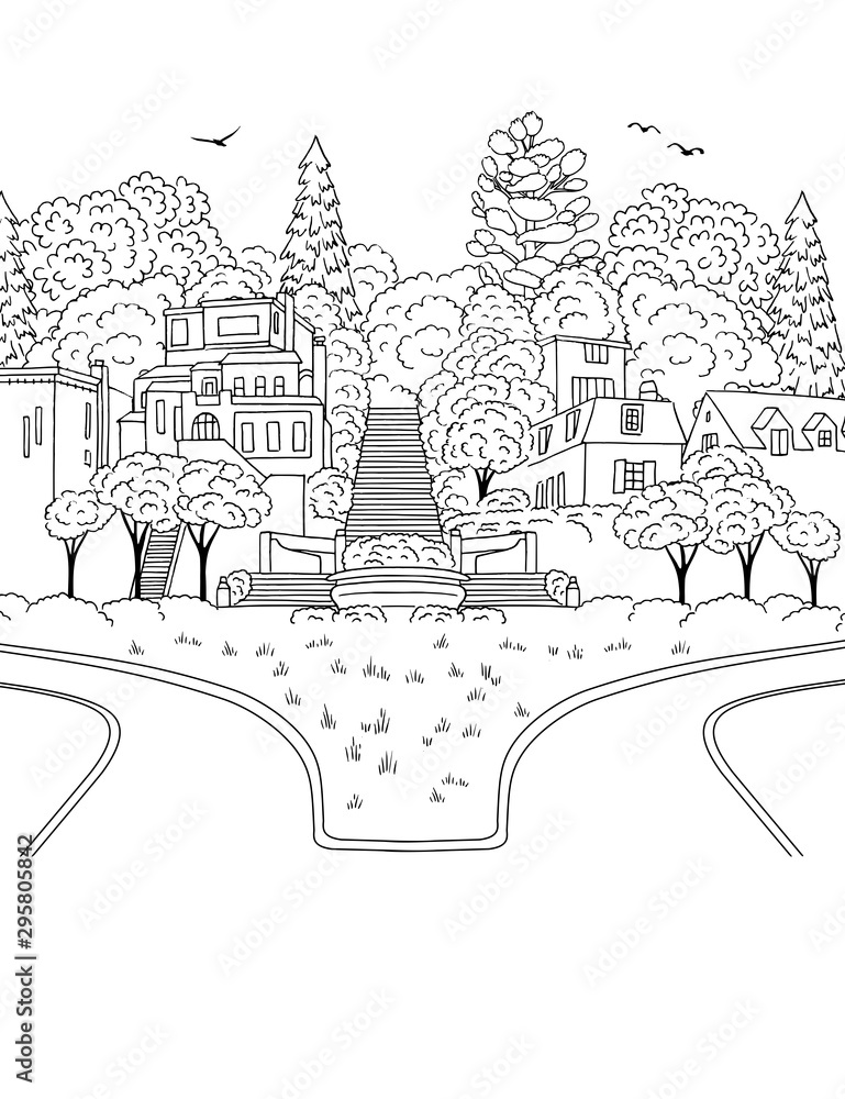 Hand drawn ink illustration of Forest Hill neighbourhood in San ...