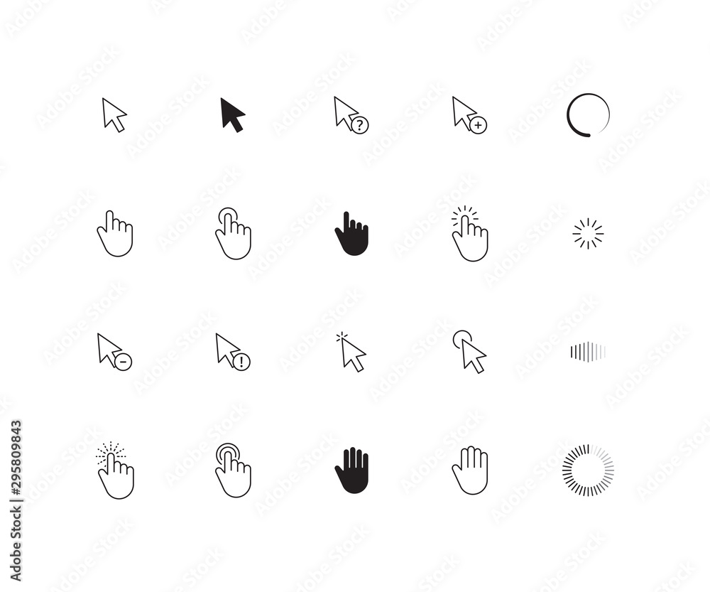 Interface cursor. Choosing here point ui touch click arrows and hand ...