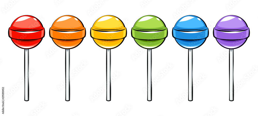 Colorful lollipops candies set in cartoon style. Stock Vector | Adobe Stock
