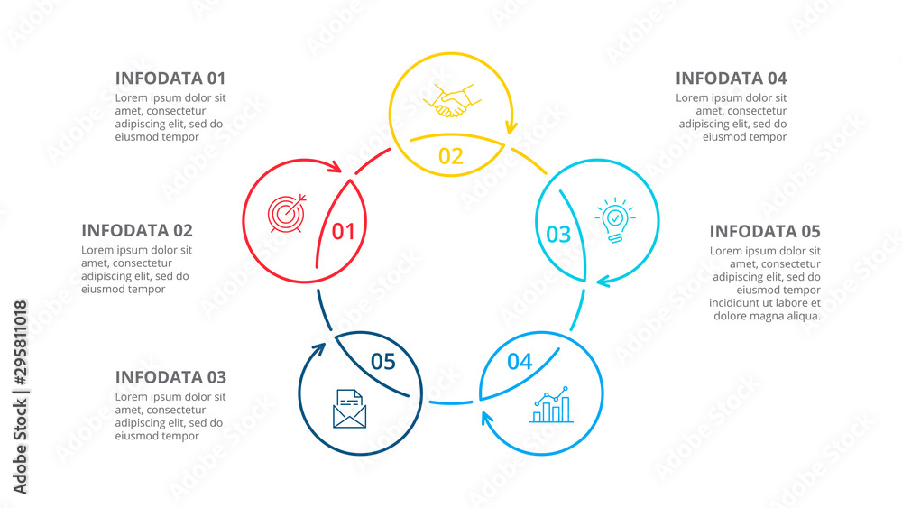 Cyclic lines infographic. Modern infographic design template with 5 ...