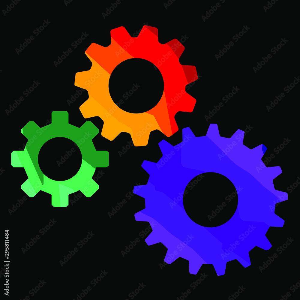 Gears (Сogwheels). Сolorful icon. Three different colored gears ...