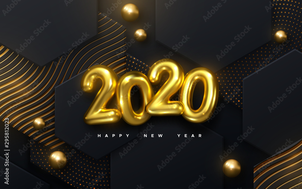 Happy New 2020 Year. Vector holiday illustration. Golden numbers 2020 ...