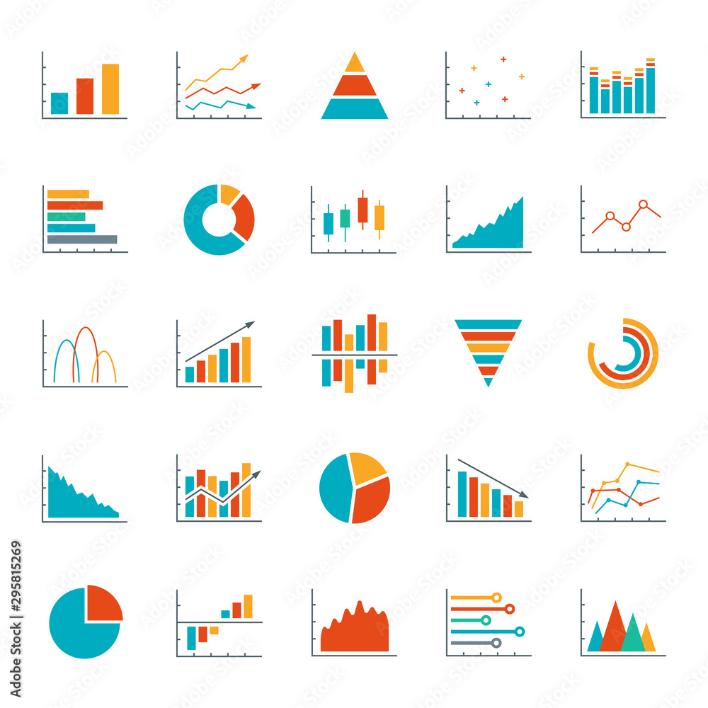 Graph, chart, diagram icon set. Business data design elements for web ...
