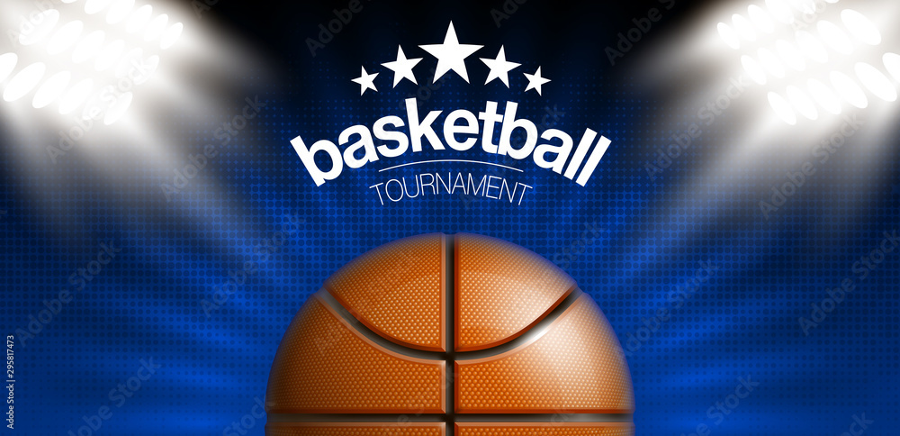 Basketball modern sports poster design banner with 3d realistic shiny ...