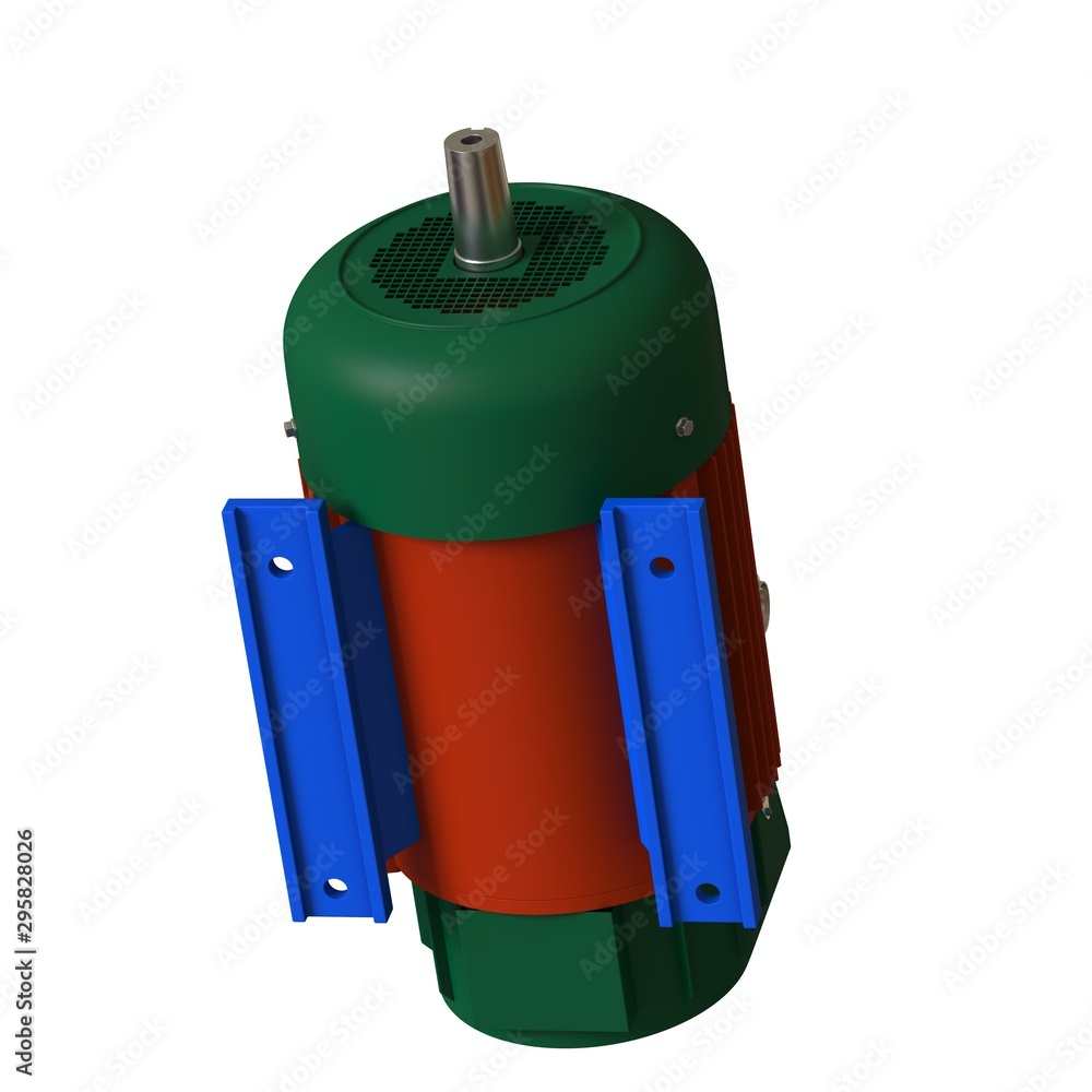 Electric motor on a white background, isolate.. 3D rendering of ...