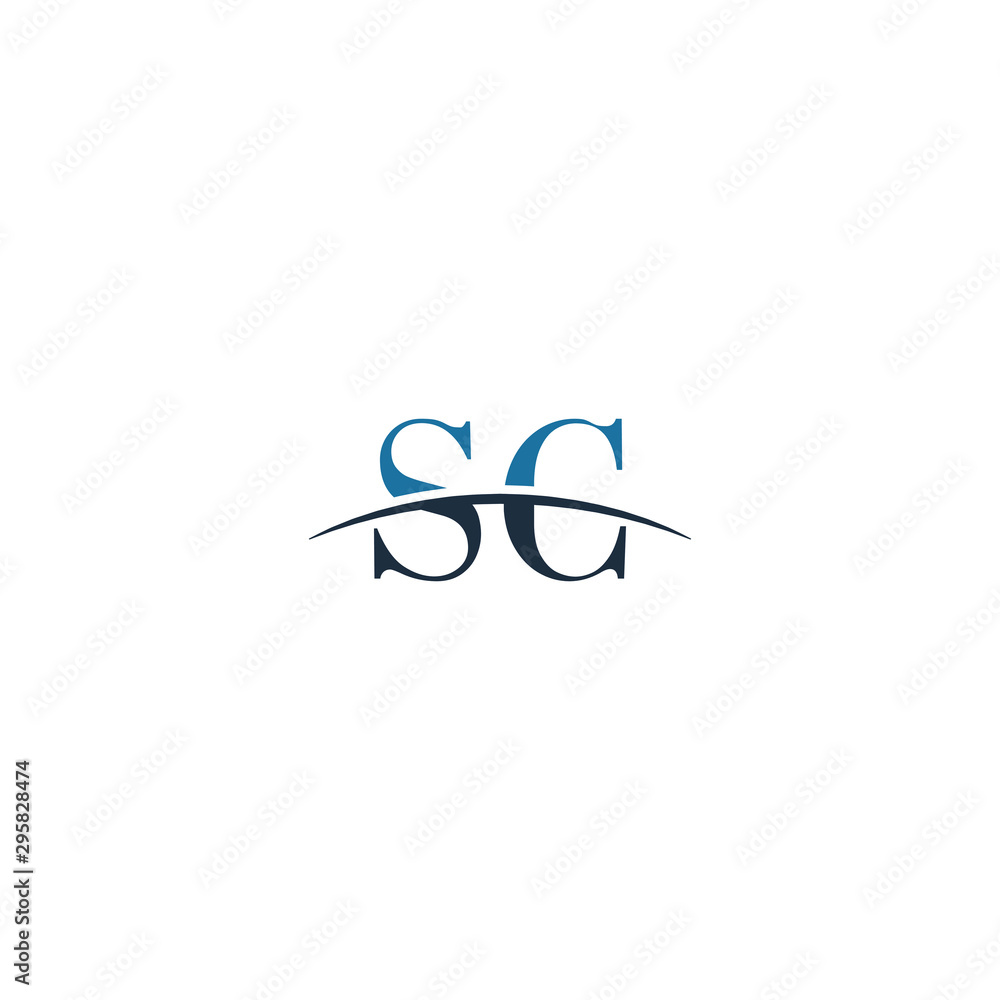 Initial letter SC, overlapping movement swoosh horizon logo company ...