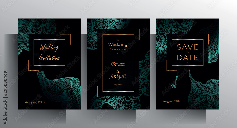 Design wedding invitation template set. Turquoise texture elements and ...