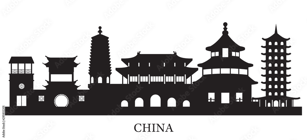 China Skyline Landmarks Silhouette Background Stock Vector | Adobe Stock