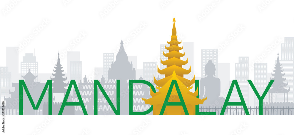 Mandalay, Myanmar Skyline Landmarks with Text or Word Stock Vector ...