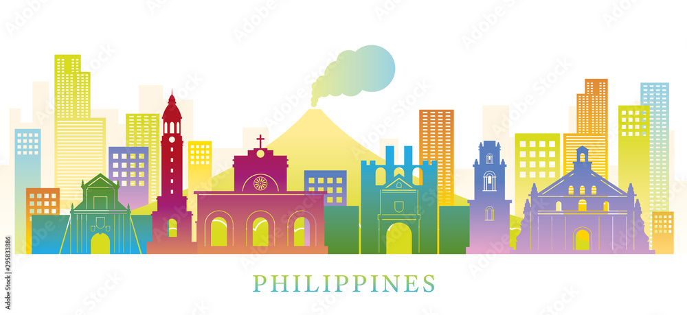 Philippines Skyline Landmarks Colorful Silhouette Background Stock ...