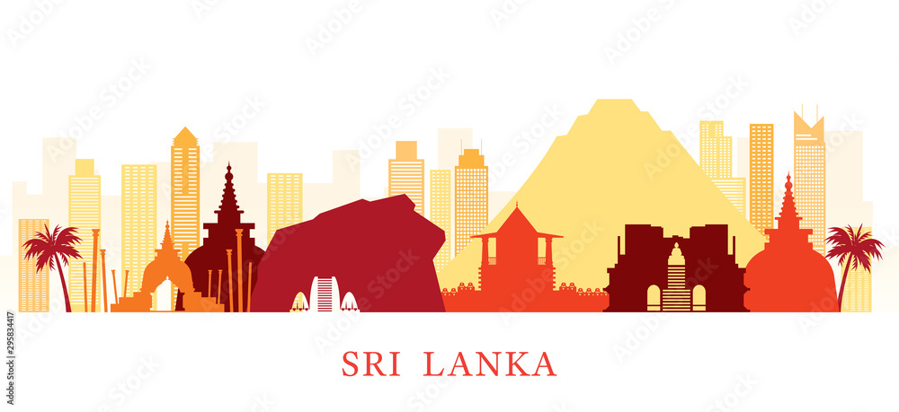 Sri Lanka Skyline Landmarks Colorful Silhouette Background Stock Vector ...