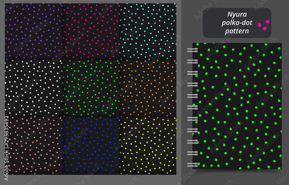 Seamless patterns of dots on the black background. Vector illustration ...