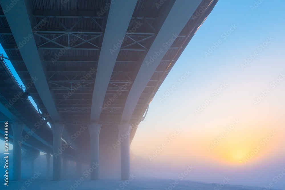 Bridges. City architecture. The bridge on the fon of dawn. The ...