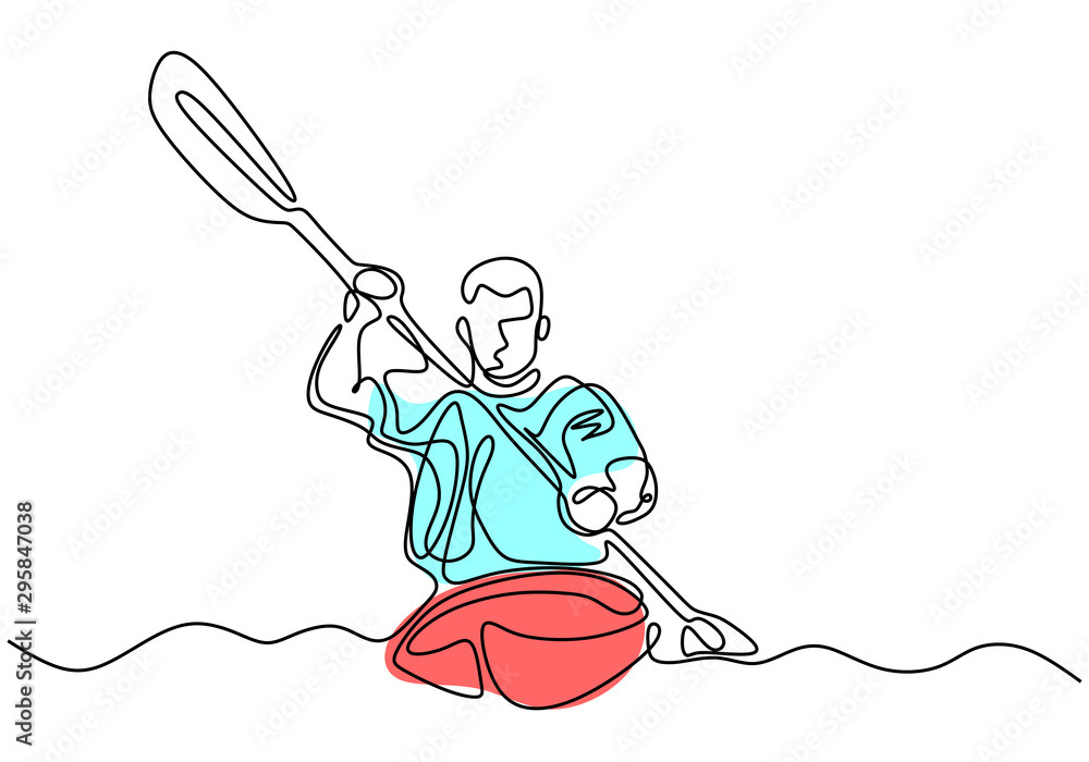Continuous one line drawing of Canoe sport player. Athlete Vector ...