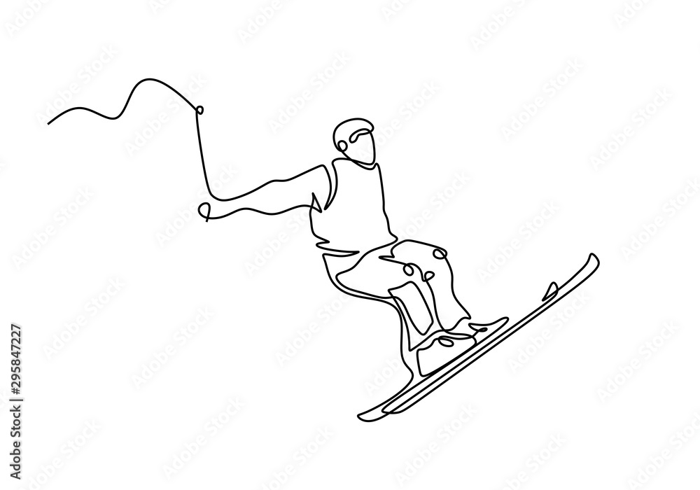 Continuous line ski racer drawings one hand drawn minimalism vector ...