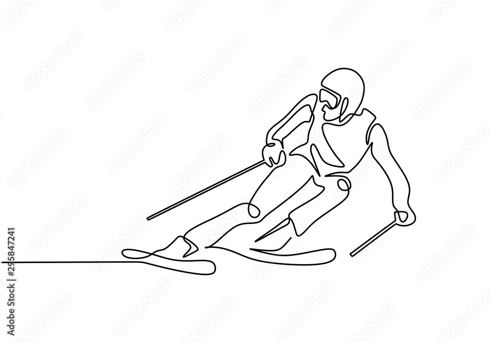 Continuous line ski racer drawings vector illustration. Man doing ...